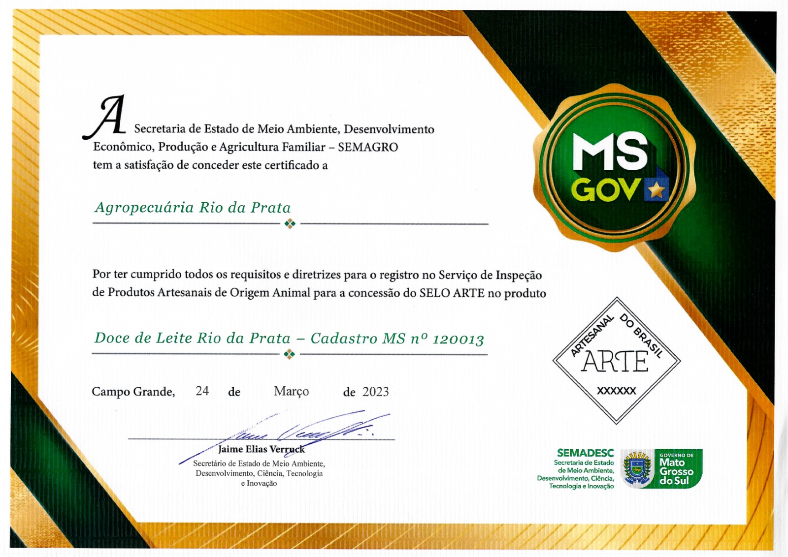 Doce de leite do Grupo Rio da Prata recebe Certificação Selo Arte ...